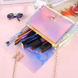 Iridescent Purse Hologram Clutch Purse Iridescent Crossbody Bag Clear Chain Handbags for Women Holographic Purse