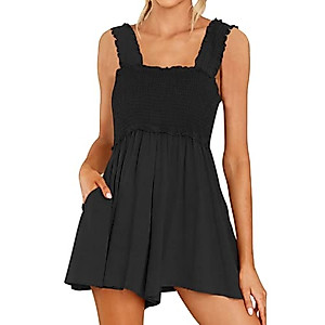 DEEP SELF Romper for Women, Wide Leg Summer One-Piece Shorts Jumpsuit with Straps and Pockets (Large, 1-Black)