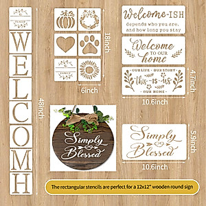 22 Pieces Large Letter Welcome Stencils for Painting on Wood, Reusable Farmhouse Stencil Plastic Wood Burning Stencil Word Painting Stencil Craft Template for Wood Porch Sign Wall Home Decor