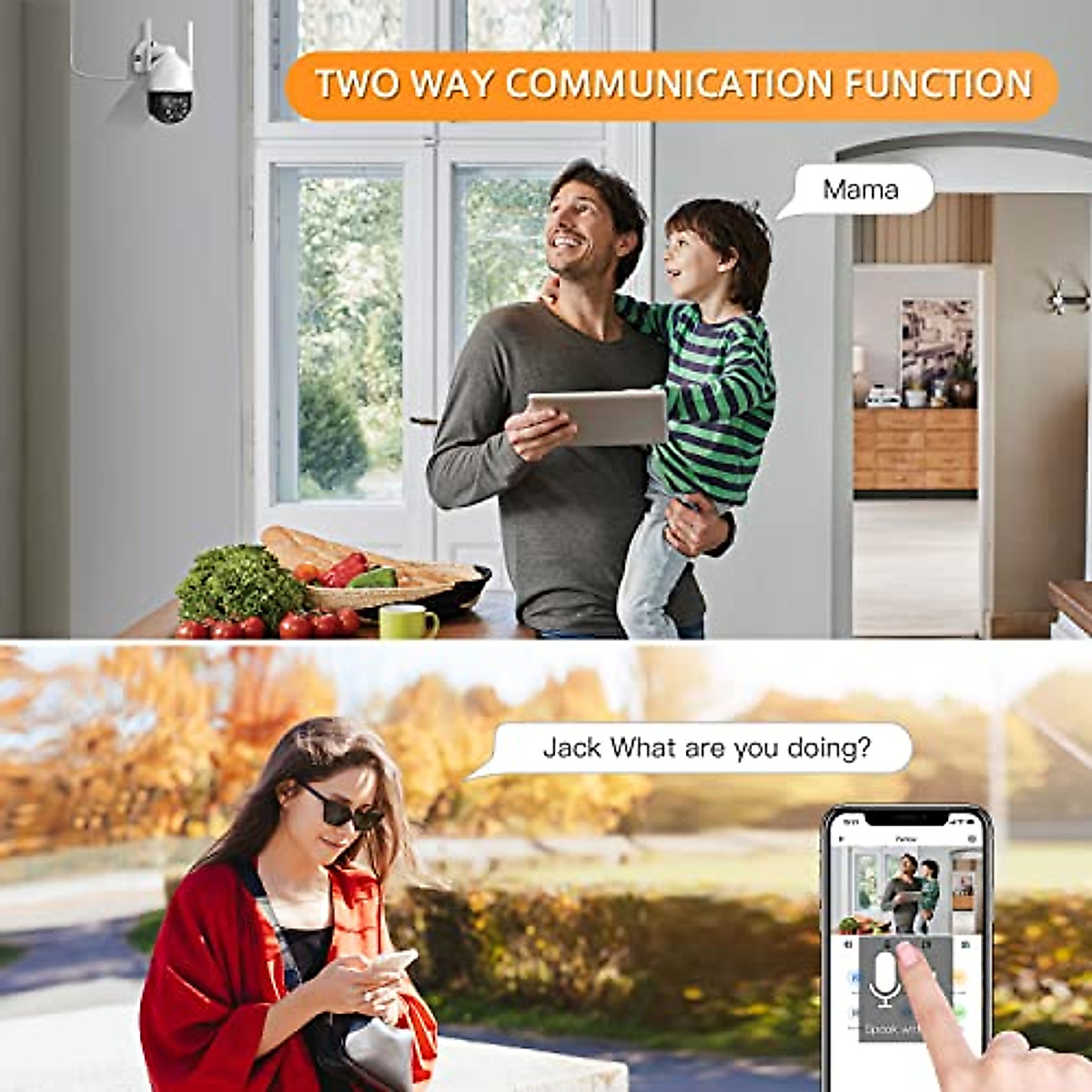 Jennov 2K Security Camera Wireless Outdoor, Plug-in Smart Security Camera 3Mp WiFi Surveillance System,Color Night Vision, Motion Detection, Two-Way Audio, Easy Set Up