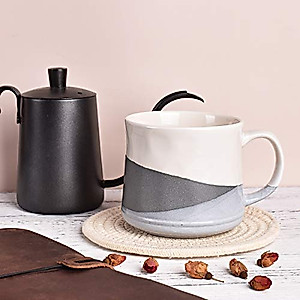 Bosmarlin Large Stoneware Coffee Mug, Big Tea Cup for Office and Home, 21 Oz, Dishwasher and Microwave Safe, 1 PCS (Geometry-Grey)