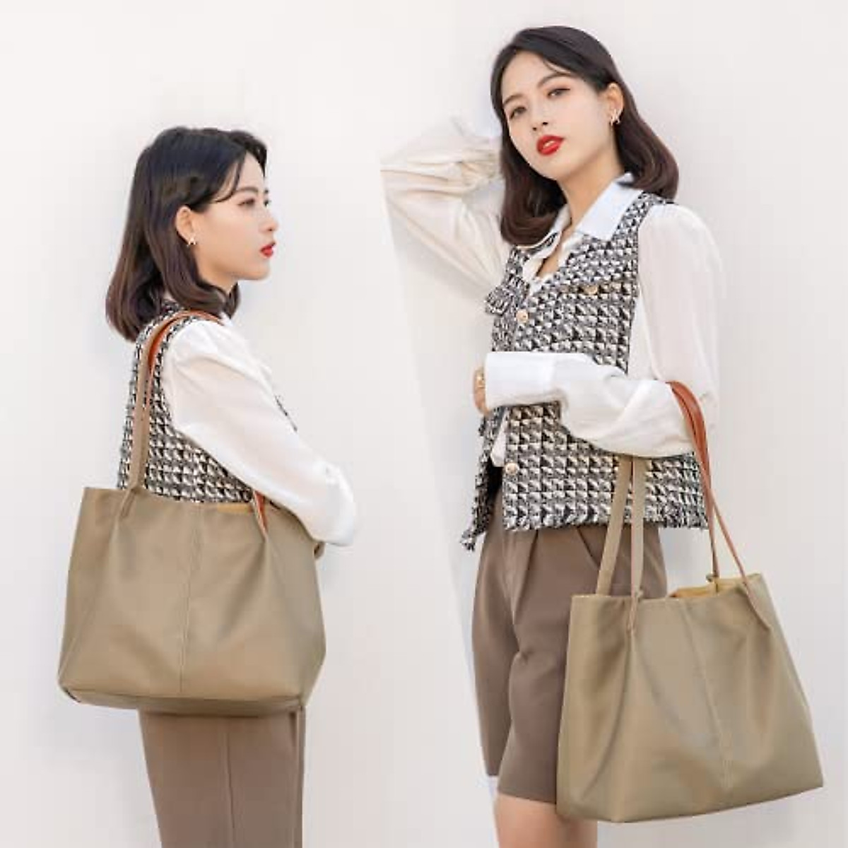 Women's Tote Bag - Trendy Oxford Canvas The Tote Bag Large for Work,Travel,Shopping (Blackish green)
