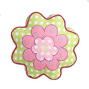 Cozy Line Home Fashions Polka Dot Embroidered Floral 18"x18"x3" Novelty Flower Shaped Set of 1 Decor Throw Pillow, Pink, Green, White, Multi-Color