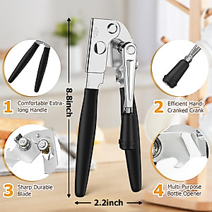 OFFBAIKU 2 pcs Commercial Can Opener Heavy Duty Hand Can Opener Manual Handheld Can Opener with Easy Crank Handle Smooth Edge for Large Cans.