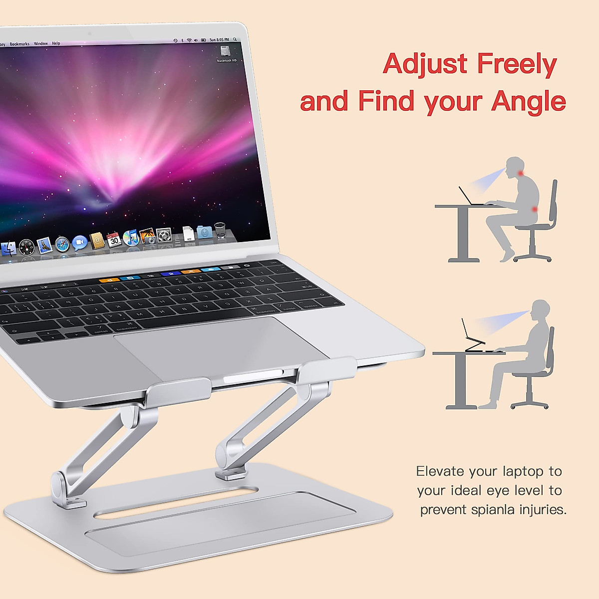 TRUNIUM Laptop Stand, Laptop Holder, Multi-Angle Stand with Heat-Vent, Adjustable Laptop Riser for Laptop up to 15.6 inches, Compatible for MacBook Pro/Air, Surface Laptop, and so on (Silver)