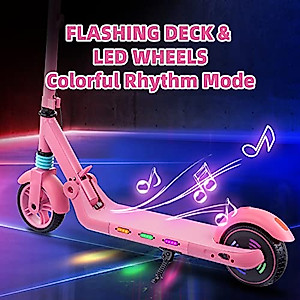 Electric Scooter for Kids Ages 6-12, Colorful Rainbow Lights, Bluetooth Music Speaker, LED Display and Adjustable Speed, Foldable E-Scooter for Kids Girls Boys, Ideal Gift for Children (Pink)