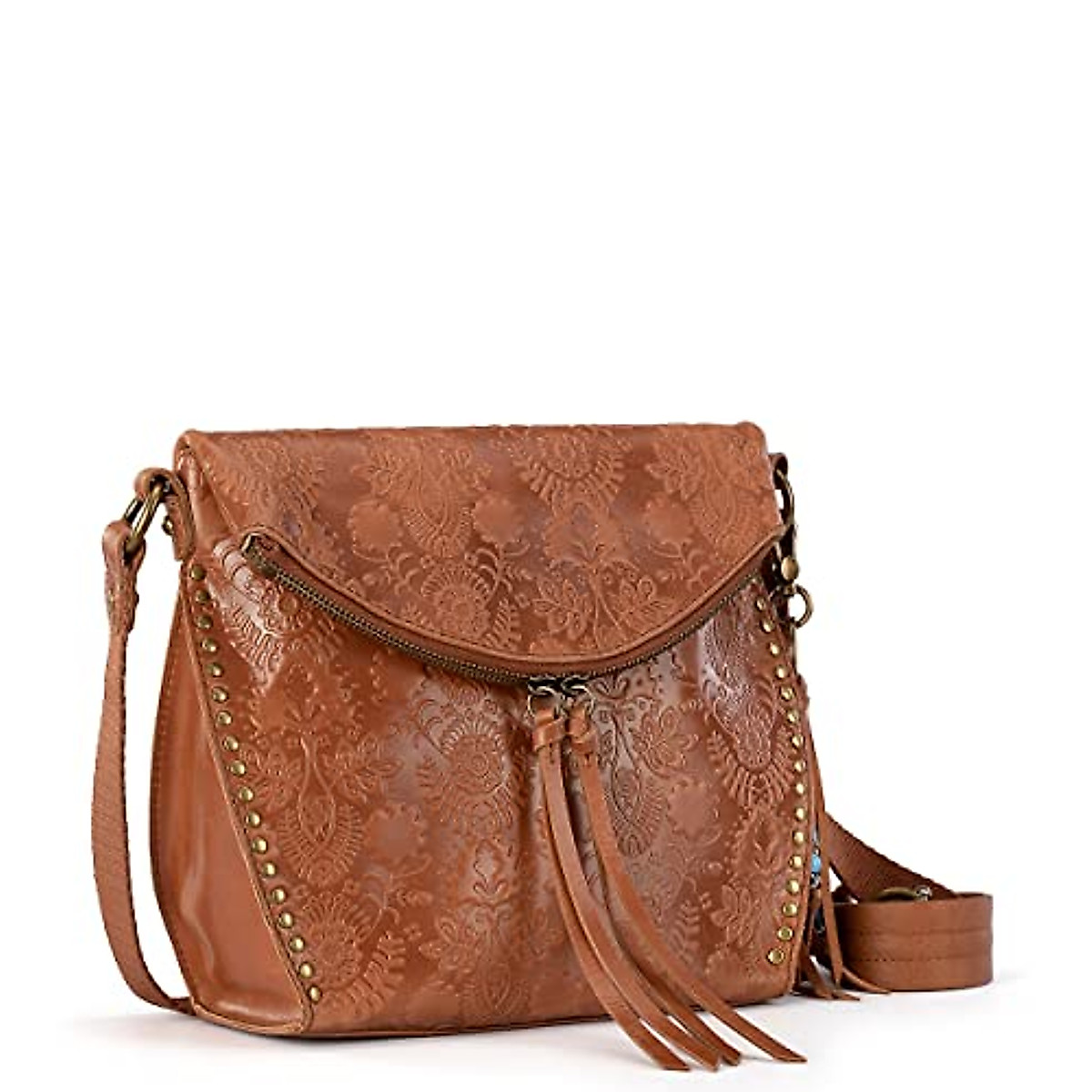 The Sak womens Silverlake Crossbody Bag in Leather Casual Purse with Adjustable Strap Zipper Pockets, Tobacco Floral Embossed Ii, One Size US