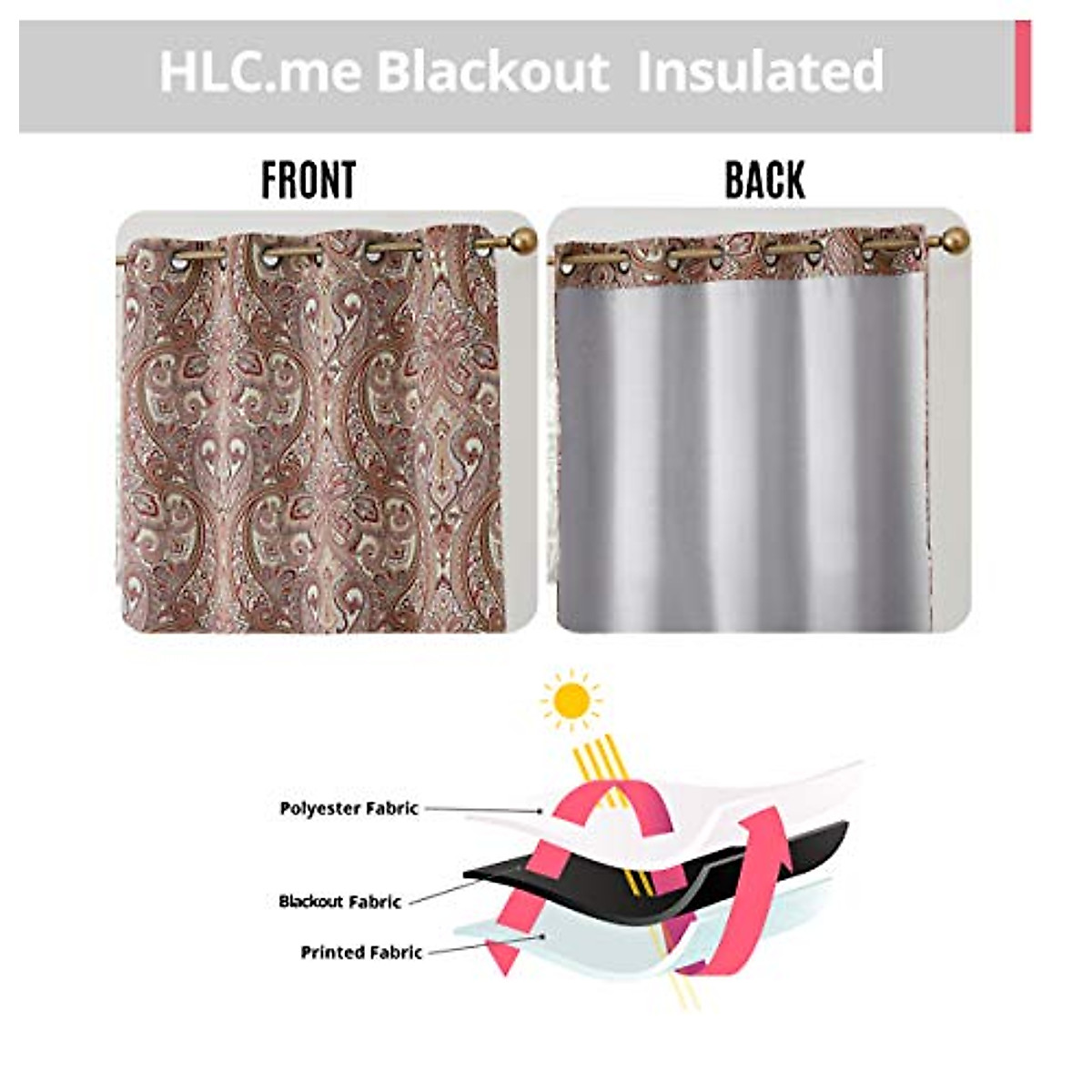 HLC.ME Paris Paisley Decorative Pattern Print Damask Pattern Thermal Insulated Semi-Blackout Energy Savings Room Darkening Grommet Window Curtain Panels for Bedroom - Set of 2 (50 W x 84 L, Spice Red)