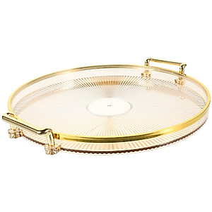 CALLARON Plastic Tray Plastic Tray Decorative Round Serving Tray with Handles Modern Decorative Tray Serving Platter Fruit Dessert Plate Cake Dish Perfume Tray for Vanity Coffee Table