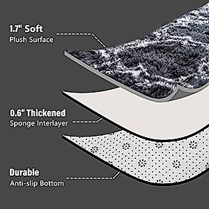 Unirea Shag Area Rug Modern Indoor Plush Fluffy Rugs, Super Soft and Fuzzy Carpet, Geometric Moroccan Rugs for Bedroom Living Room Girls Kids Nursery, 4x6 Feet Dark Grey/White