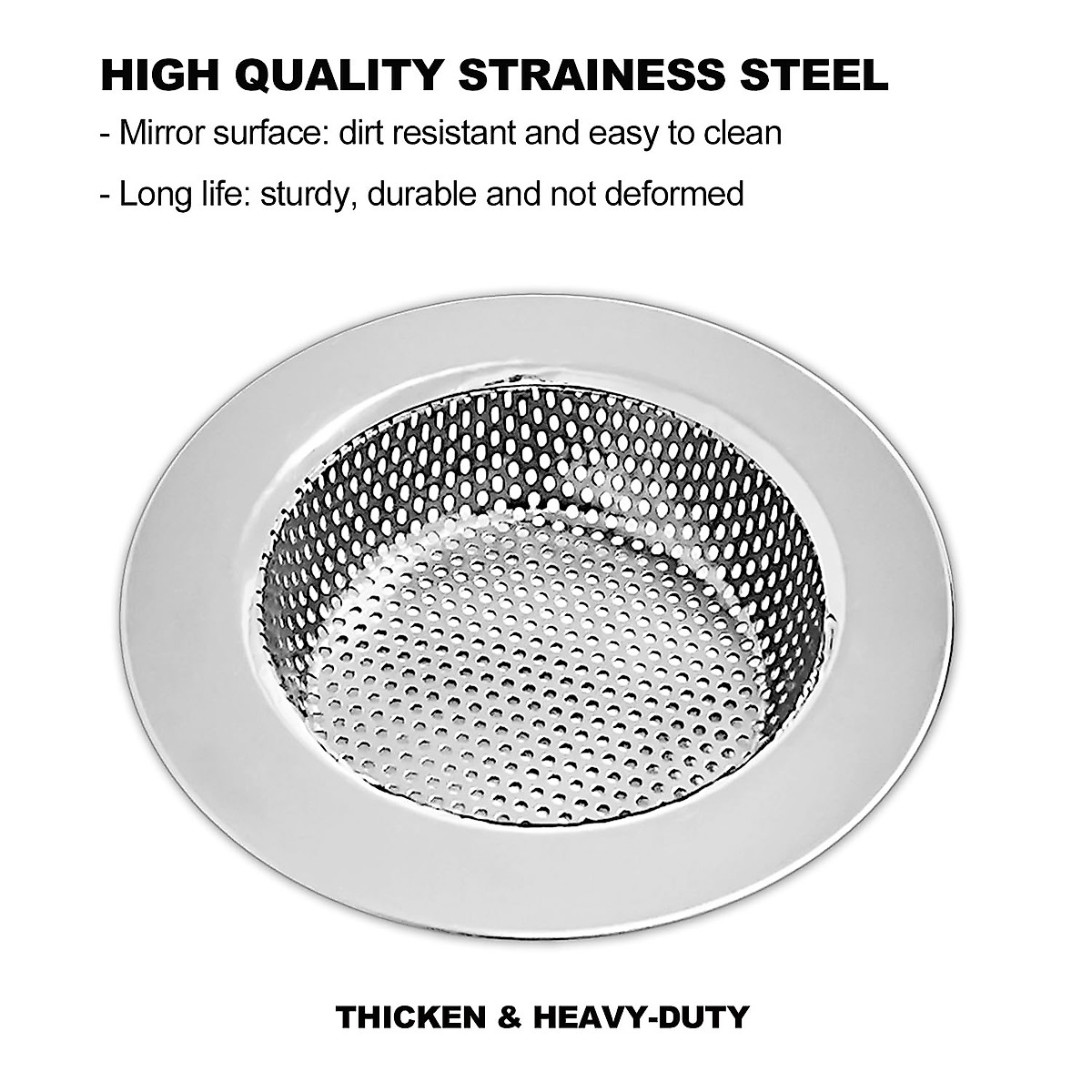 Huntonry 2PCS Kitchen Sink Drain Strainer/Catcher/Basket/Cover/Filter/Trap/Screen, Large Wide Rim 4.5" Diameter, Stainless Steel, Dishwasher Safe