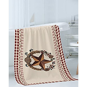 ArneCase Towel Sets for Bathroom Farmhouse Country Star and Primitive Berries On Retro Red Plaid Highly Absorbent Beach Towel Hand Towel Washcloths for Men Women Sports Yoga 3 Pcs