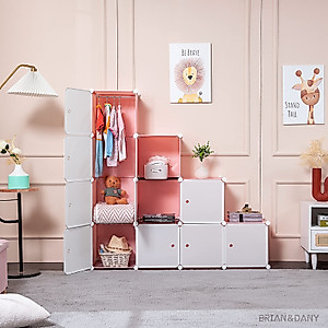 BRIAN & DANY Portable Wardrobe Closet for Hanging Clothes, Bedroom Armoire with Doors, Modular Cabinet for Space Saving, Ideal Storage Organizer Cube for Books, Toys, Towels (8-Cube), Pink