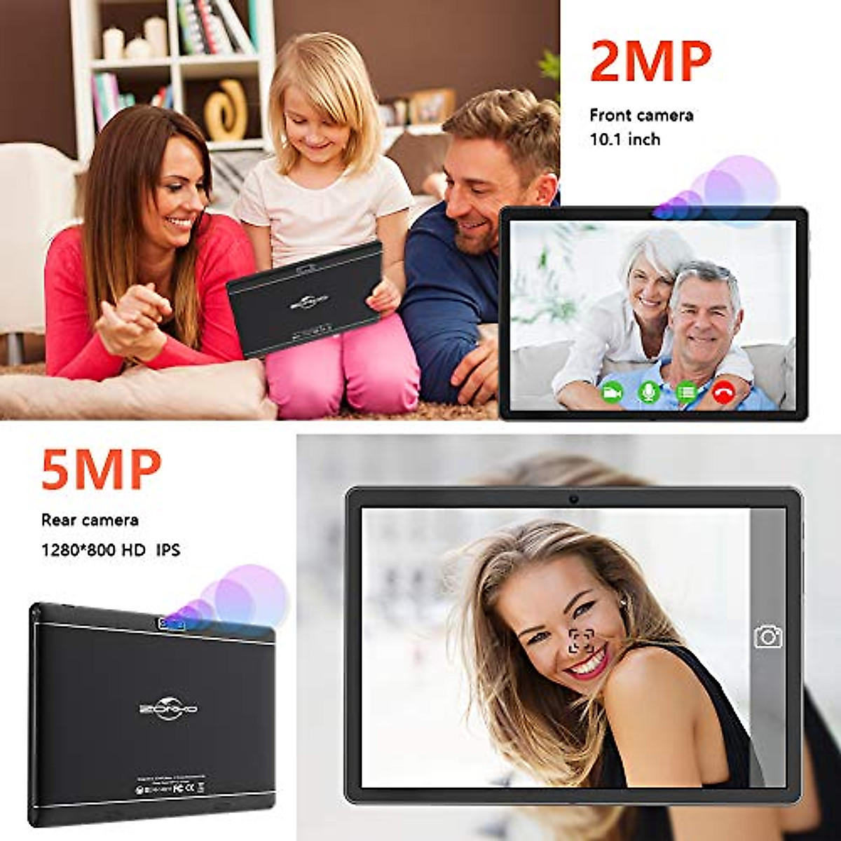 ZONKO Tablet 10.1 Inch Android Tablet with 2GB RAM+32GB ROM+128GB Expandable Storage, Dual Sim Card Slot for 3G Phone Call, Support WiFi, Bluetooth, GPS(Black)