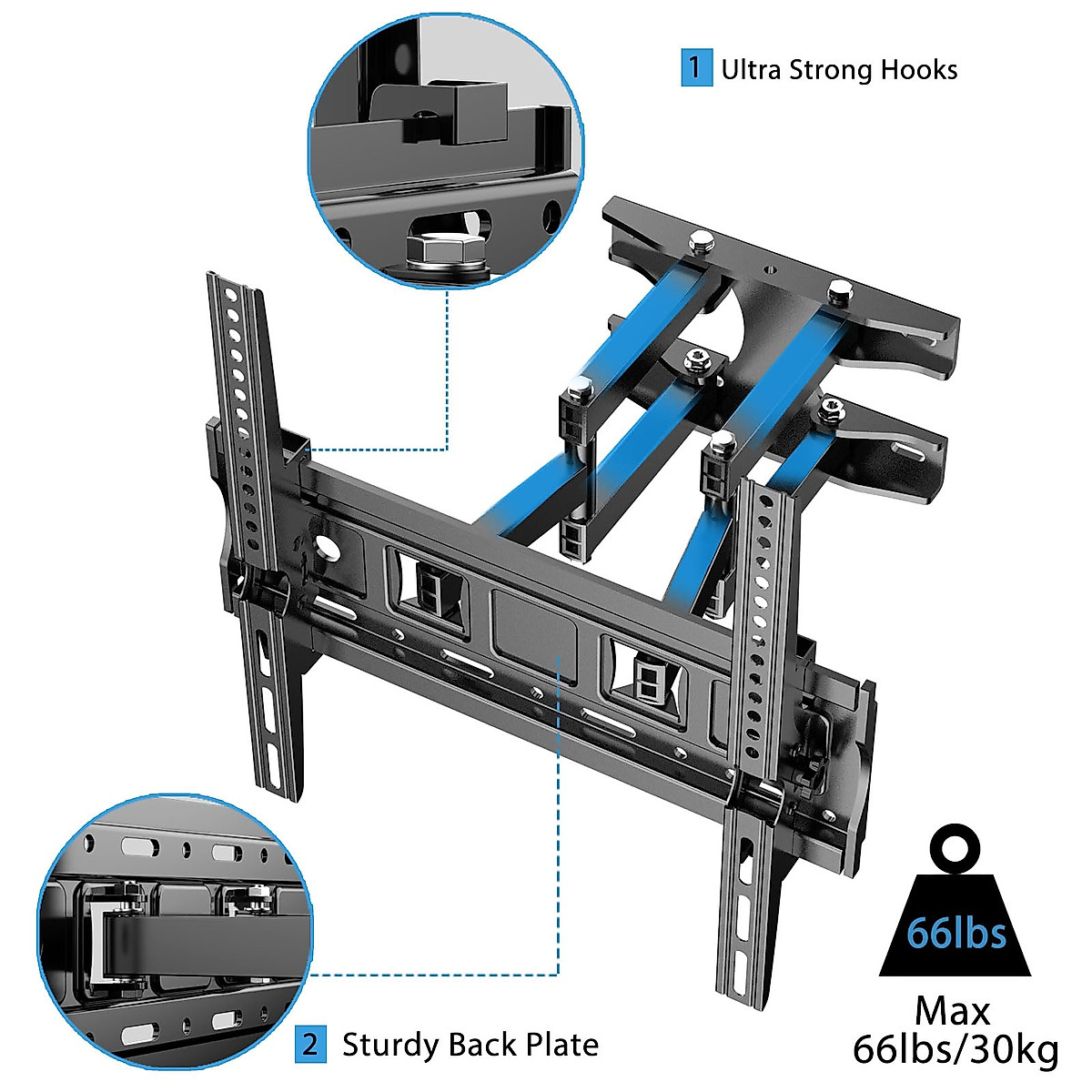 SJBRWN Full Motion TV Wall Mount for 26-65 Inch Flat Curved Screen TVs,Tilt and Swivel TV Mount with Articulating 6 Arms Extension Rotation, Max VESA 400X400mm Ups to 99 lbs Wall Mount TV Bracket