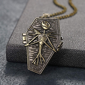 Lancardo Men's Pocket Watch Bronze Vintage Irregular Punk Skull Case Arabic Numeral Display Quartz Pocket Watch with Chain for Father's Day