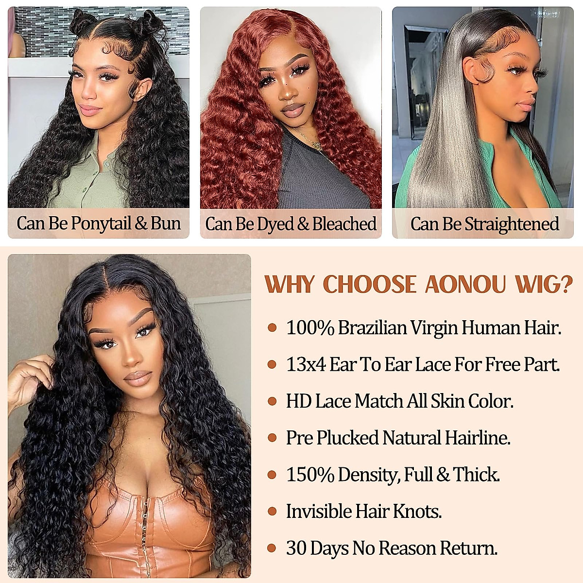 13x4 Deep Wave Lace Front Wigs Human Hair Pre Plucked 22 Inch Curly 150 Density Frontal Wig for Women Glueless Wigs with Natural Hairline (22 Inch)