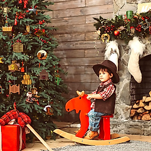 24 Pcs Christmas Western Cowboy Ornaments Wood Hanging Christmas Tree Ornaments Western Party Decorations Wooden Cowgirl Farm Hat Wild Boot Cow Horse for Xmas Tree Decoration