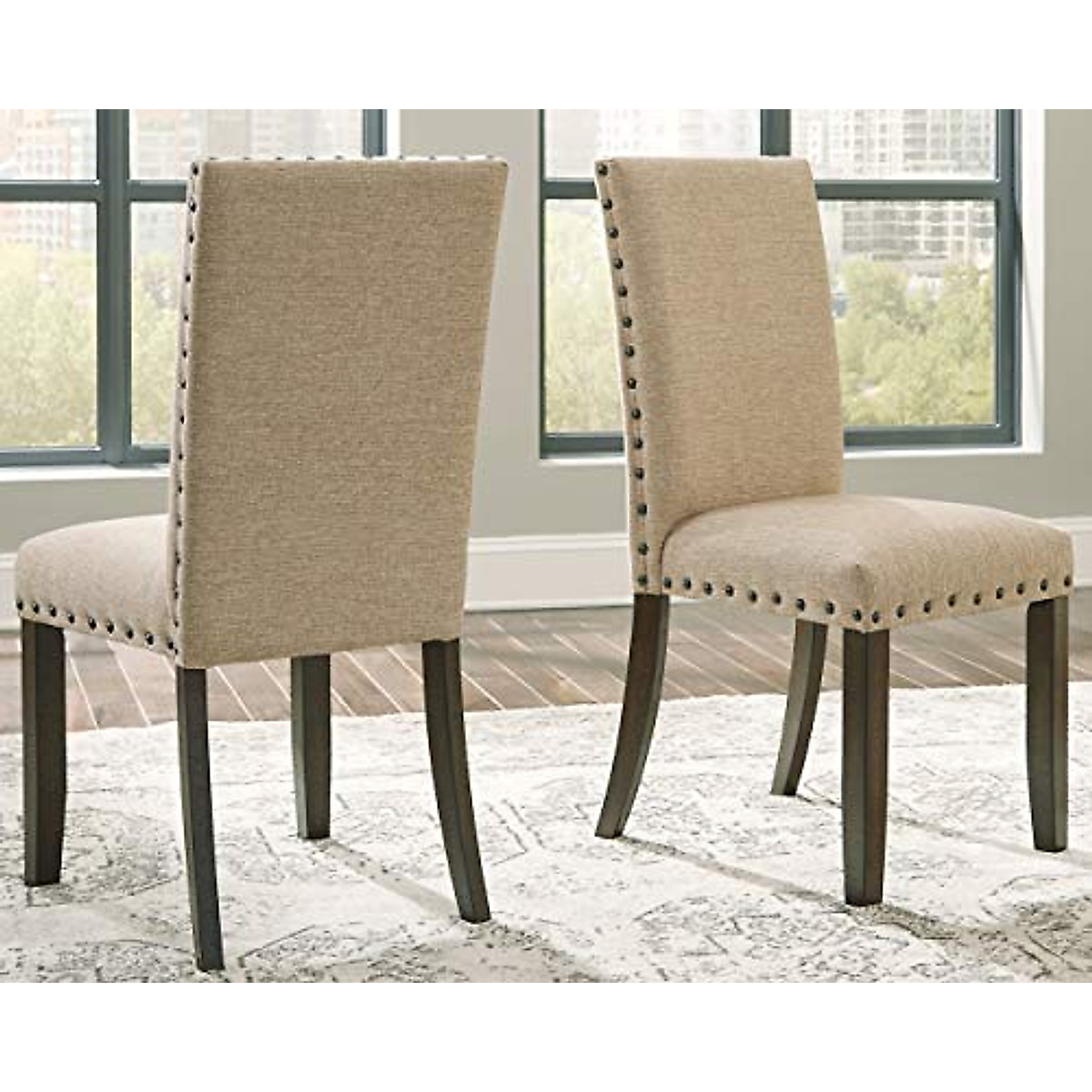 Signature Design by Ashley Rokane Dining Room Upholstered Chair Set of 2, Beige