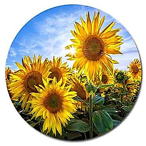 Blooming Sunny Sunflower Round Coaster Set of Drink- Made of Polyester Fabric and Recycled Rubber Coaster Set - Set of 4