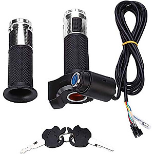 1Pair E-Bike Throttle Grip,12-84V Universal Electric Bicycle Scooter Wire Twist Throttle Grip with LCD Battery Voltage Display Key Knock