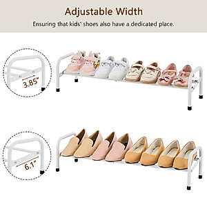 Gewudraw 1-Tier Shoe Rack Expandable, Width Adjustable Shoe Shelf Storage Organizer, 41.53'' Metal Standing Shoe Rack for Bedroom Entryway Closet, Holds up to 6 Pairs Shoes, White