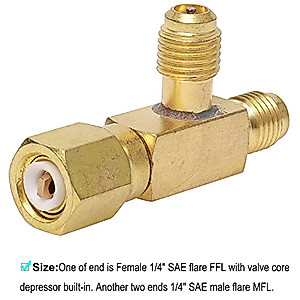 Gekufa Quick Coupler Access Tee Adapter HAVC Tee Adapter 1/4" Tee Adapter Valve Core with Swivel Connector Fits for Gauge Deep Vacuum Pump Manifold