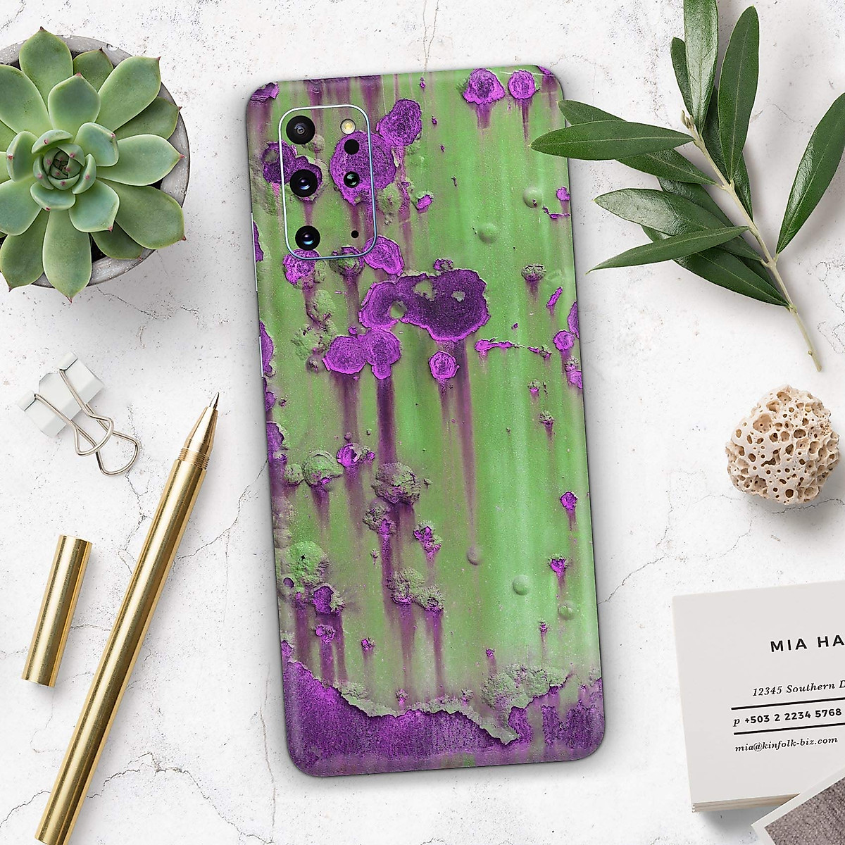 DesignSkinz Green Metal with Purple Rust Protective Vinyl Decal Wrap Skin Cover Compatible with The Samsung Galaxy S20 (Screen Trim & Back Glass Skin)