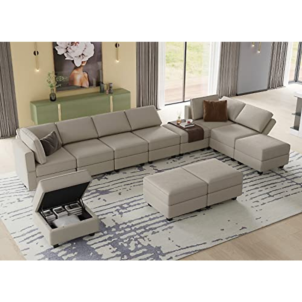 Belffin Oversized U Shaped Sectional Couch with Reversible Double Chaises Velvet Modular Sectional Sleeper Sofa with Storage Grey