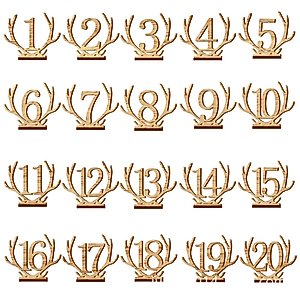 Lawnrden Table Numbers Wooden Number Plate Freestanding Table Cards 1-20 Table Number Sign Stand Antler Table Cards Table Decor for Banquets, Table Numbers
