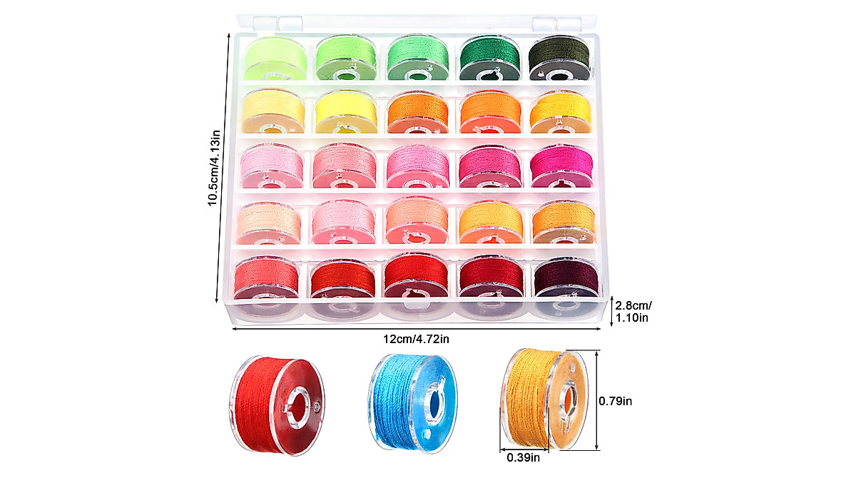 Prewound Thread Bobbins & Box for Sewing Machines - 50 Pack