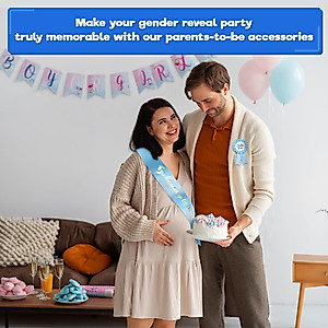 Baby Shower Sash for Mommy - Set of 2 Blue Satin Mommy to Be Sash with Dad to Be Pin, Elegant Glossy Texture with Gold Glitz Letters, Easy to Wear - Lightweight and Durable Baby Shower Decorations Boy