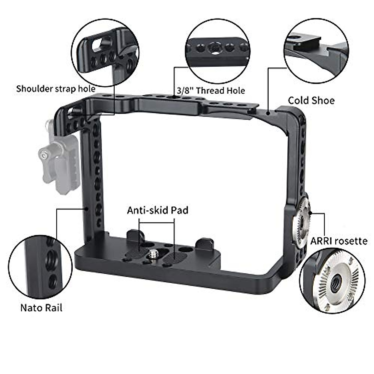 NICEYRIG Camera Cage Kit for Sony A7RIII/ A7RIV/ A7IV/ A7III/ A7SIII/ A7RII/ A7SII/ A7II/ A9, with Cheese Top Handle and Cable Lock Clamp - 190