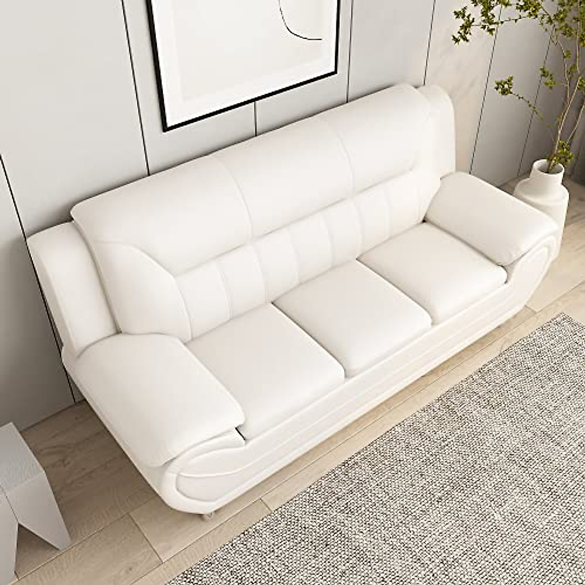 US Pride Furniture Michael Collection Modern Style Faux Leather Couch-Versatile 3 Seater Accent Piece for Living Room, Bedroom or Office-Comfortable Design and Elegant Look, 79" Sofa, Snowy White