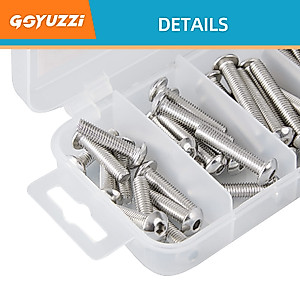 M6 x 20mm 25mm 30mm 35mm 40mm Button Head Socket Cap Screws Bolts, 304 Stainless Steel, Bright Finish, Metric Allen Hex Drive, Fully Threaded, 50PCS