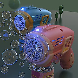 2 Sets Bubble Machine Gun, Bubble Gun with Lights/Bubble Solution, Bubbles Machine for Kids Toddlers, Summer Toy Gift for Outdoor Indoor Birthday Wedding Party - Pink Bubble Makers