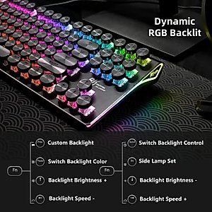 RK ROYAL KLUDGE RKS87 Typewriter Mechanical Keyboard, Hot Swappable Blue Switch Wired PC Gaming Keyboard, 75% Layout RGB 87 Keys Slim Keyboards with Retro Punk Round Keycaps for Mac Windows, Black