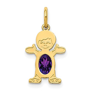 IceCarats 14K Yellow Gold Boy Oval Purple Amethyst Necklace Charm Pendant February Birthstone Jewelry (Amethyst) Only