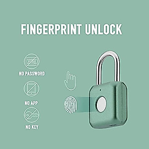 BOREAD Fingerprint Padlock, Smart Keyless Lock for Locker, Backpack, Suitcase, Travel Luggage,Cabinet, Drawer, Indoor, School Locker Lock,Portable USB Rechargeable (Green)