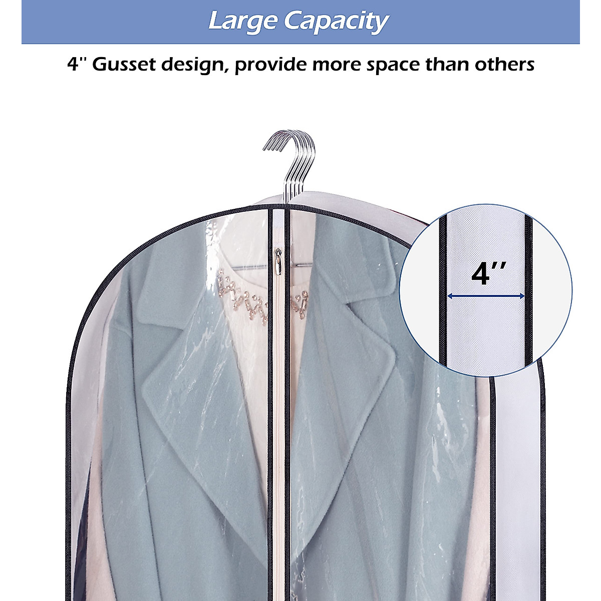 SLEEPING LAMB 60" Gusseted Garment Bags for Closet Storage Clear Dress Bag Hanging Clothes Storage for Long Gowns, Coats, Sweaters, 2 Packs