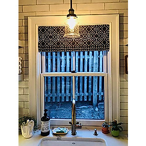 Faux Roman Valance Custom Made in Navy & Natural Trellis Print 100% Cotton Canvas Fabric. Fully Lined. Cordless. Ready to Hang