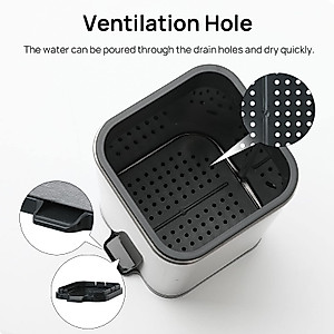 BIARTS Kitchen Utensil Holder for Countertop Stainless Steel with Drip Tray Utensil Crock Utensil Caddy for Counter Metal Modern Flatware Organizer for Silverware 4" L x 4.4" W x 7.3" H, Silver