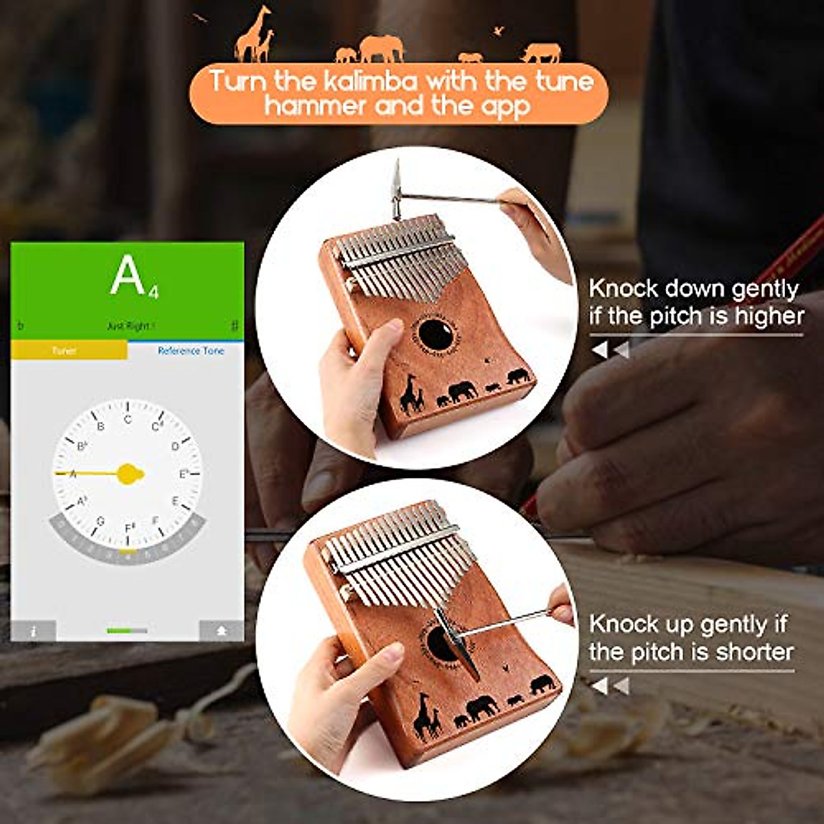 Kalimba, FIXM 17 Keys Thumb Piano with Protective Case and Study Instruction Tuning Hammer, Portable and Easy to Operate, Perfect Gifts for Beginners and Professionals