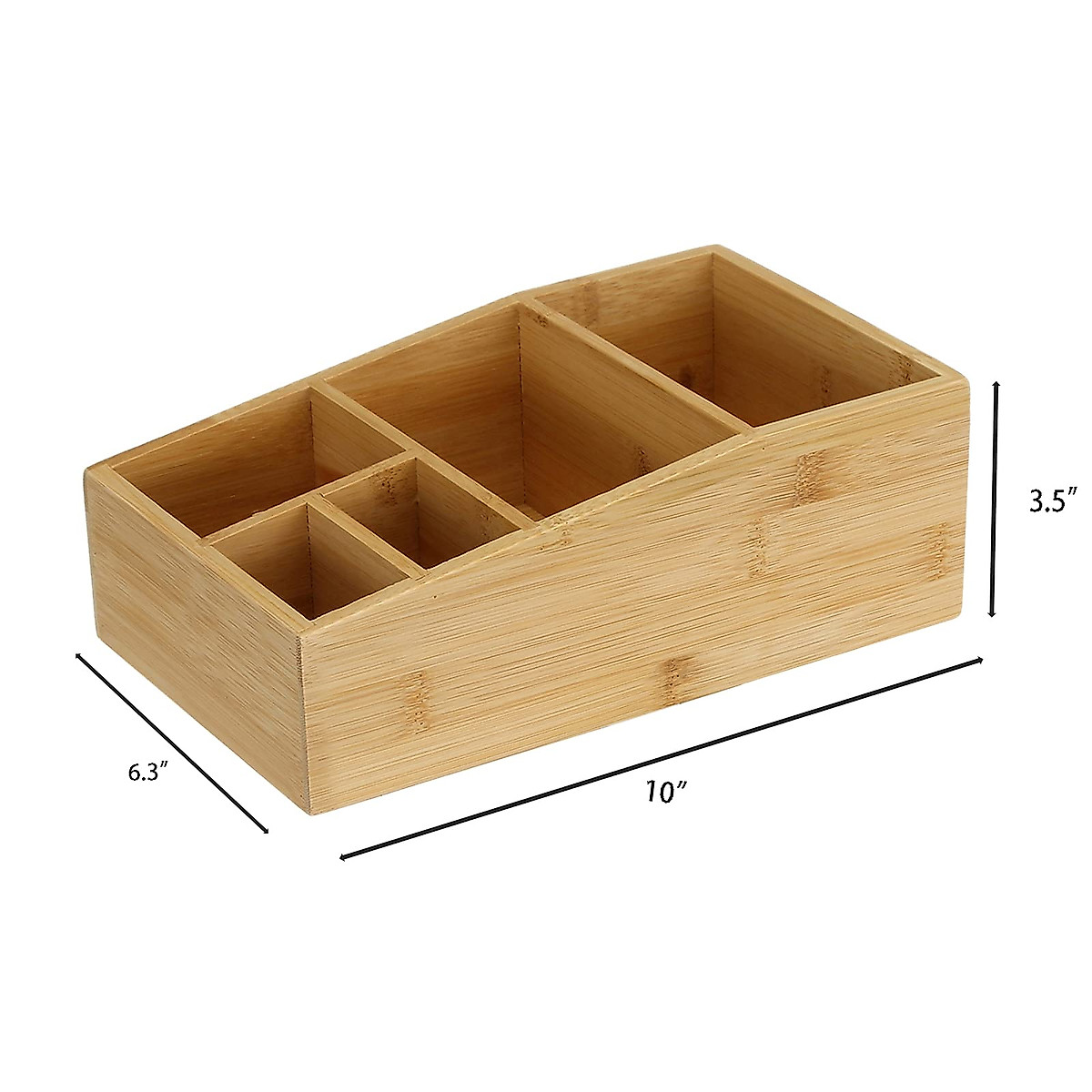 Dicunoy 2 Pack Bamboo Tea Bags Organizer, Wood Coffee Supplies Holder Box, Coffee Condiment Station Storage with 5 Compartments for Sugar Packet, Stirrer, Creamer Singles, Sweetener