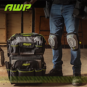 AWP Gel Stabilizer Flooring Roofing, Decking Non-Skid Knee Pads with Dual Layer Padding and Shock Stabilizer Caps | One Size, black,grey,green