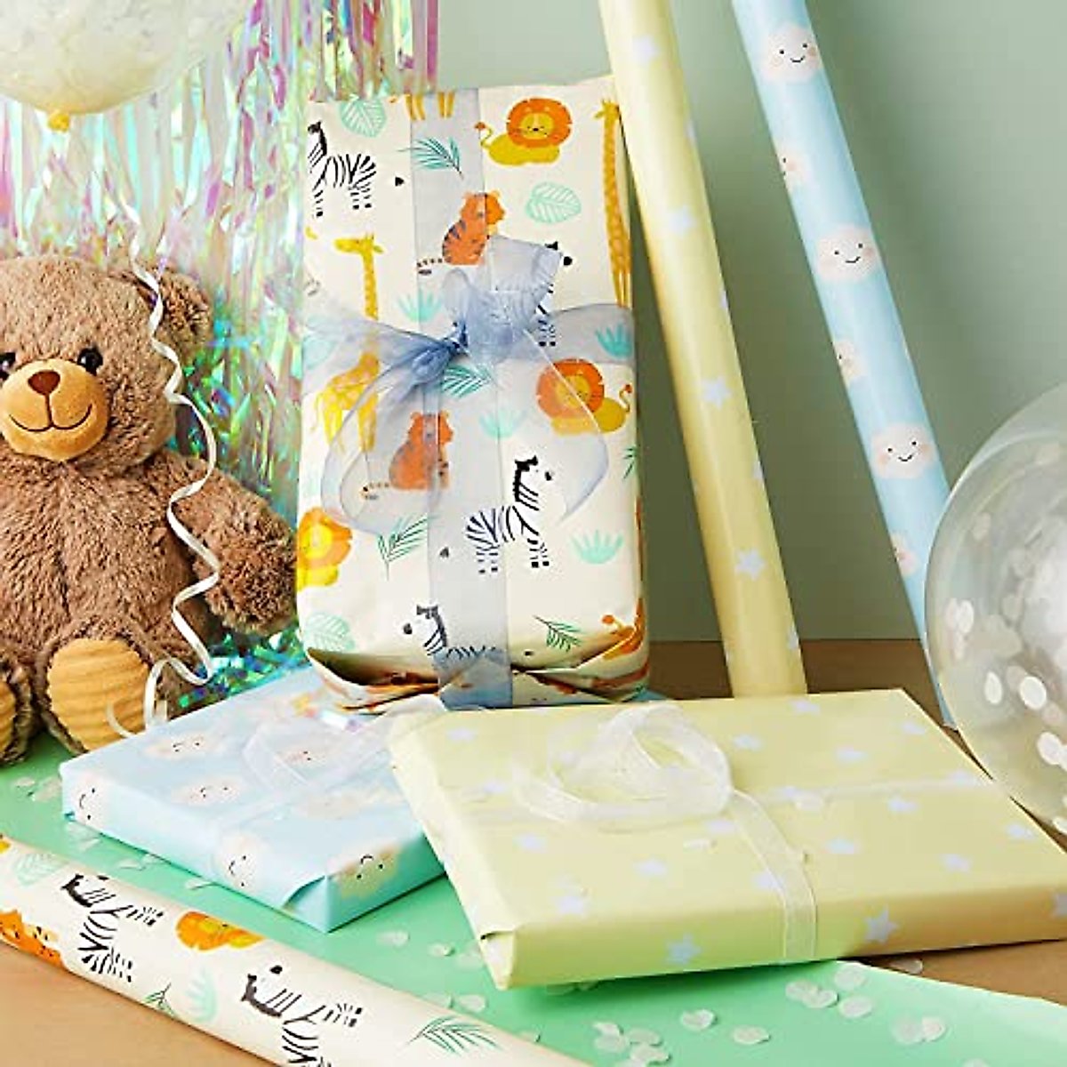 Sparkle and Bash Baby Shower Wrapping Paper, Double-Sided with Cut Lines, 30 In x 16 Ft (3 Rolls)