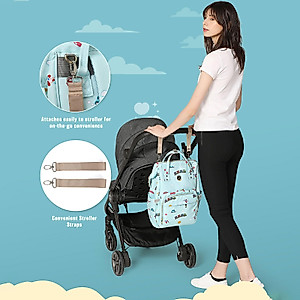 Diaper Bags Backpack Baby Bag for Mom Dad Baby Girls Boy, Cute Mult Diaper Nappy Bag Travel Back Pack,Waterproof Maternity Changing Bag Baby Stuff with USB Charging Port Stroller Straps Large Blue