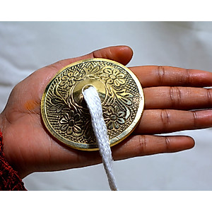 Brass Manjira Instrument Finger cymbal or Hand Cymbals Metal Clapper | METAL MANJEERA PERCUSSION KIRTAN POOJA | Tibetan Tingsha Manjeera Clash Traditional for Indian Music & Tibetan Prayer (Style 1)
