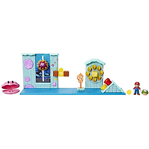 Nintendo Super Mario Deluxe Underwater Playset with 5 Interactive Environmentpiece – Includes 2.5” Mario Figure, 1-Up Mushroom Accessory & Warp Pipe Coin Launcher