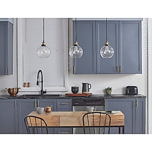 Linea di Liara Primo Large Black and Gold Glass Globe Pendant Light Fixture Farmhouse Pendant Lighting for Kitchen Island Mid Century Modern Ceiling Light Clear Glass Shade, UL Listed